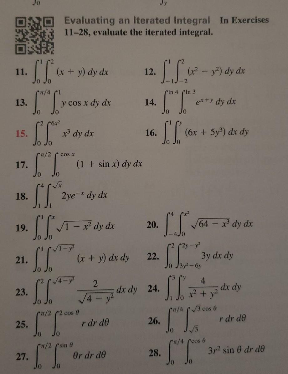 Solved Jo Jy Evaluating an Iterated Integral In Exercises | Chegg.com