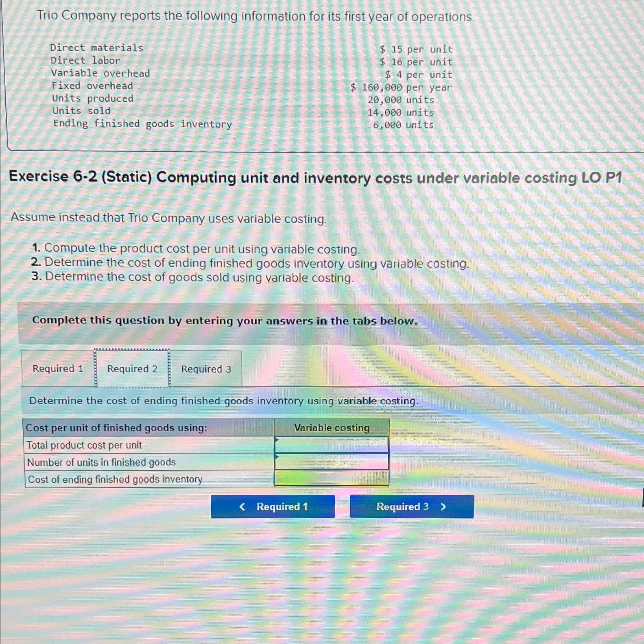 Solved Trio Company reports the following information for | Chegg.com
