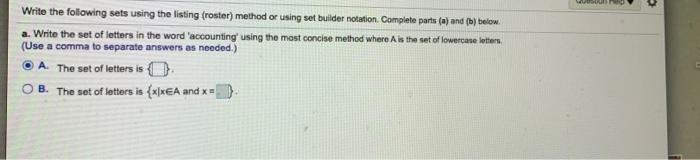 Solved Write the following sets using the listing (roster) | Chegg.com