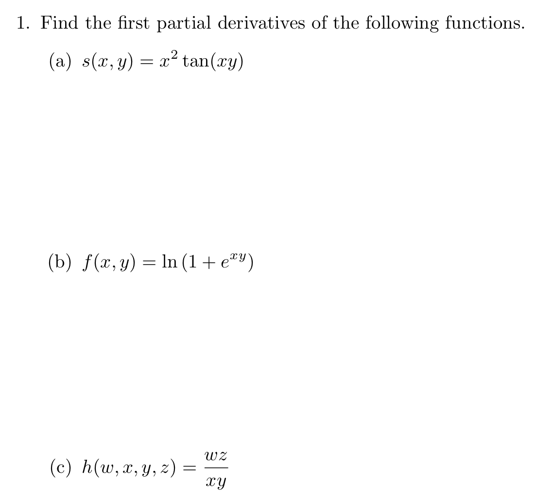 Solved Find the first partial derivatives of the following | Chegg.com