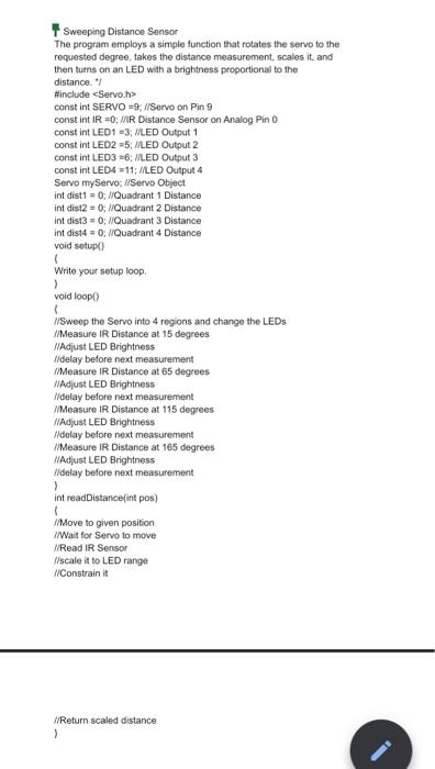 Solved Sweeping Distance Sensor The program employs a simple | Chegg.com