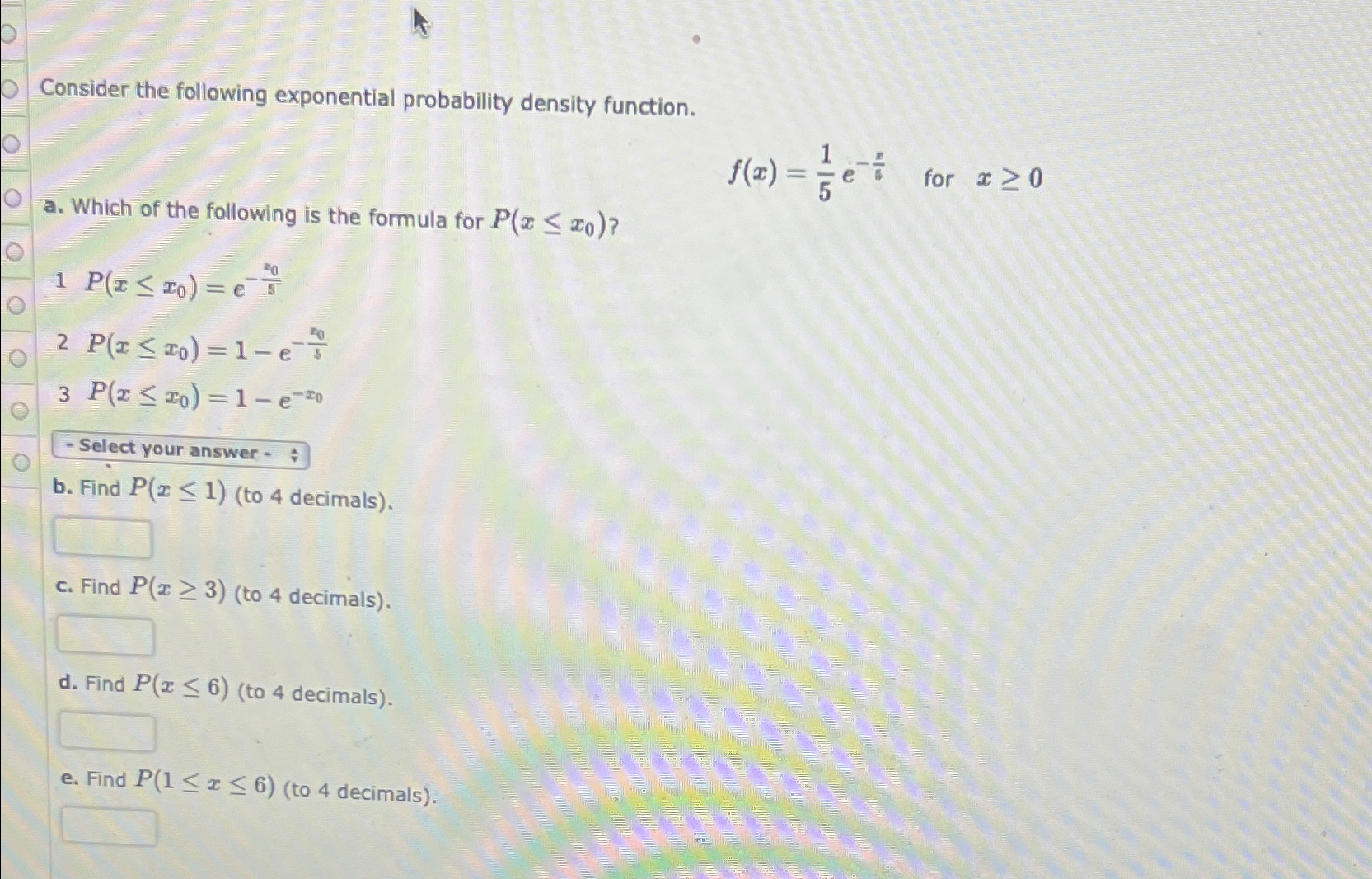 Solved Consider the following exponential probability | Chegg.com