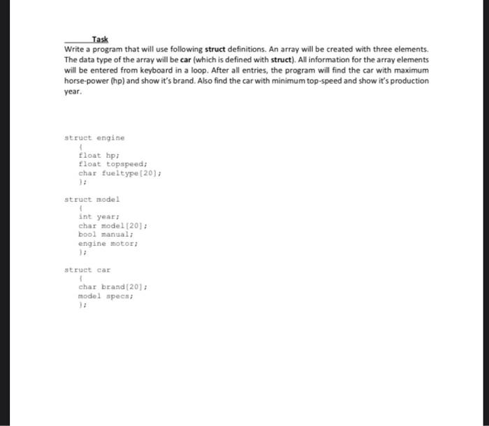 Solved Task Write a program that will use following struct | Chegg.com