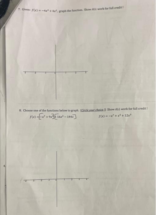 Solved 7. Given: f(x)=−4x4+4x2, graph the fanction Show ALl | Chegg.com