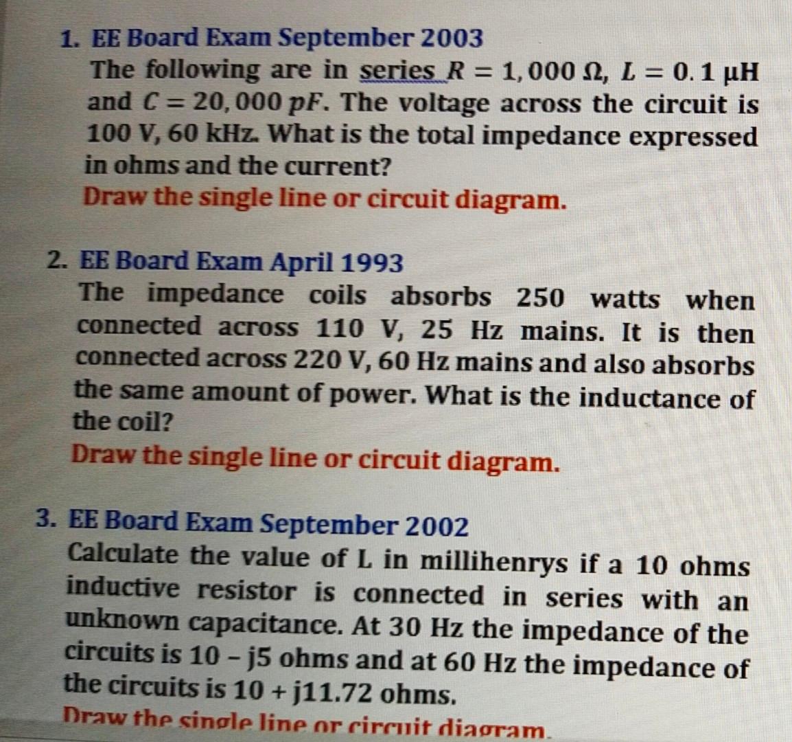 Solved 1. EE Board Exam September 2003 The following are in | Chegg.com