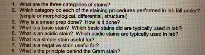 Solved 1. What are the three categories of stains? 2. Which | Chegg.com
