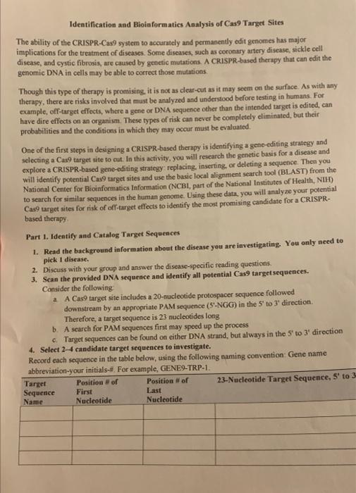 Identification and Bioinformatics Analysis of Cas9 | Chegg.com