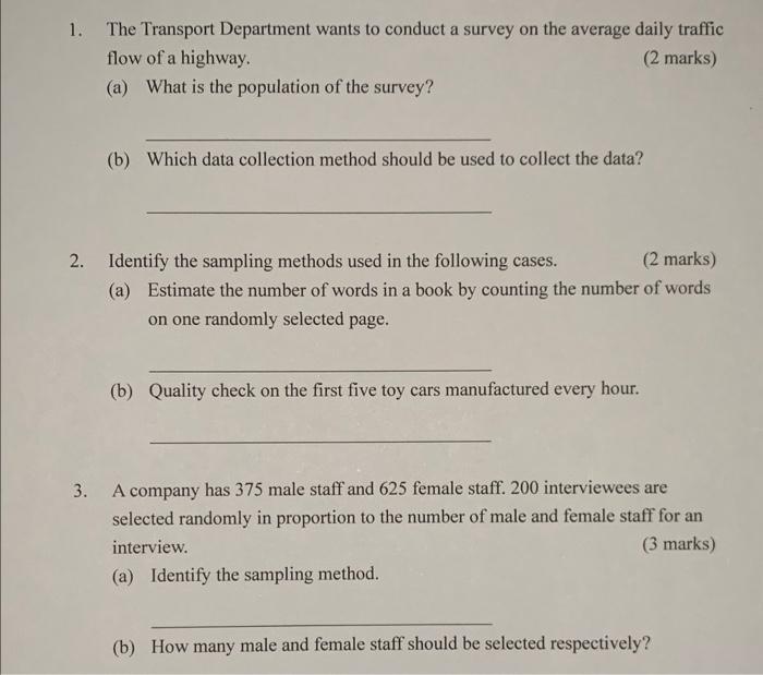 Solved 1. The Transport Department wants to conduct a survey | Chegg.com