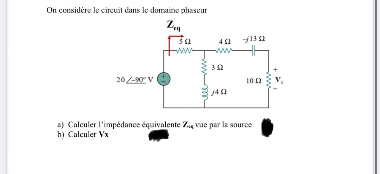 Solved On considère le circuit dans le domaine phaseur/ | Chegg.com