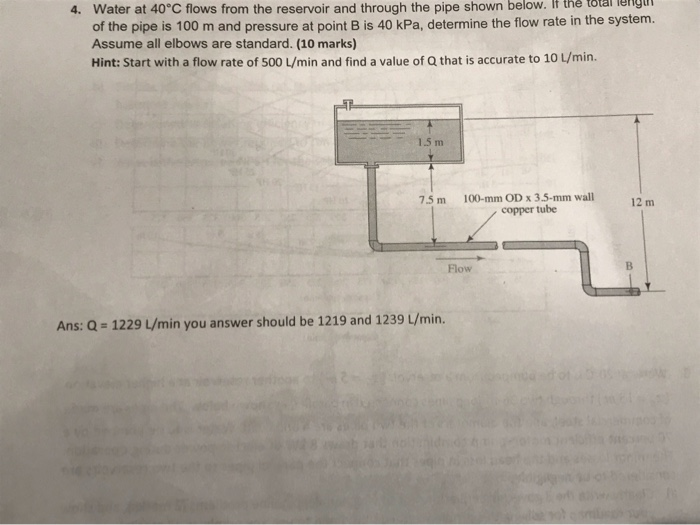 Solved 4. Water at 40°C flows from the reservoir and through | Chegg.com