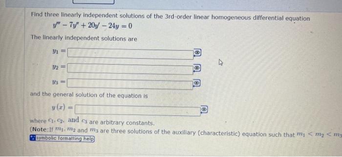 Solved Find three linearly independent solutions of the | Chegg.com