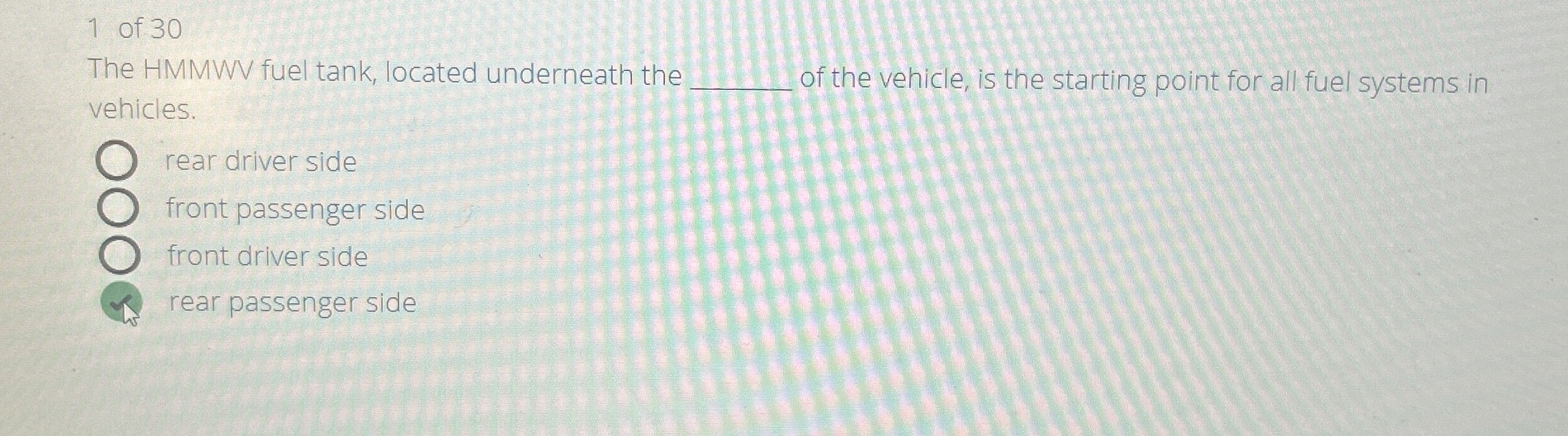 Solved 1 ﻿of 30The HMMWV fuel tank, located underneath theof | Chegg.com