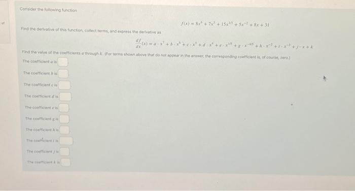 Solved Consider the following function Find the derivative | Chegg.com