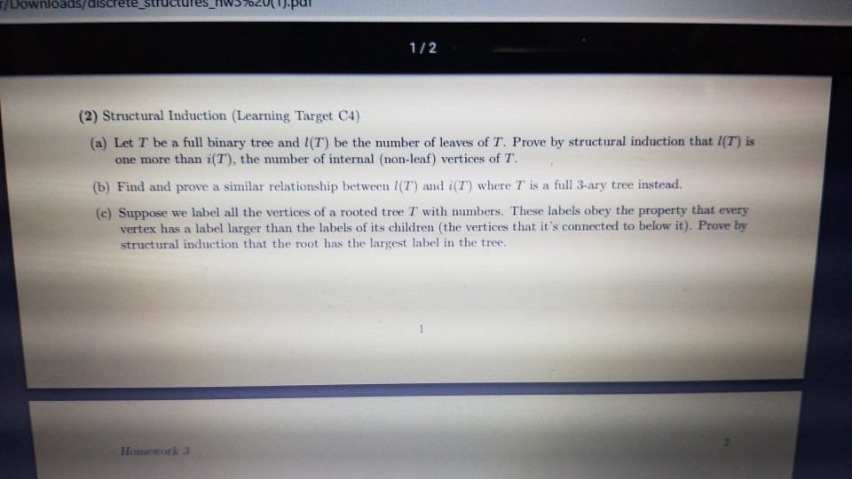 Solved ownloads/ 1/2 (2) Structural Induction (Learning | Chegg.com