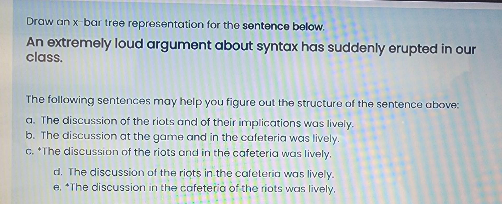 Draw an x-bar tree representation for the sentence | Chegg.com