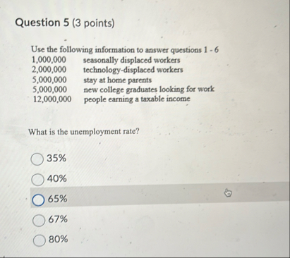 Solved Question 5 (3 ﻿points)Use the following information | Chegg.com
