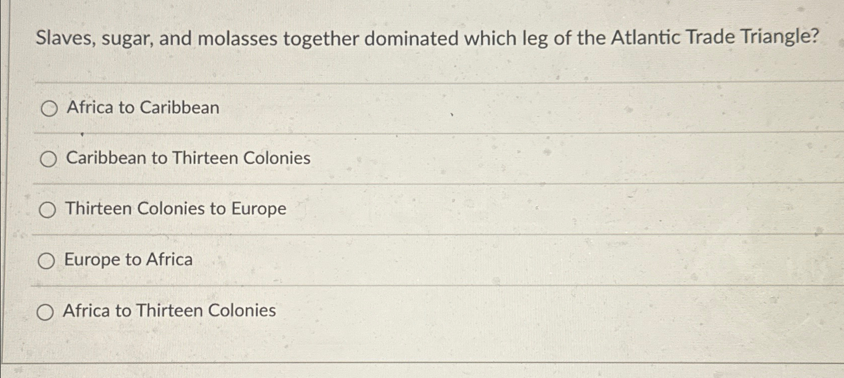 Solved Slaves, sugar, and molasses together dominated which | Chegg.com
