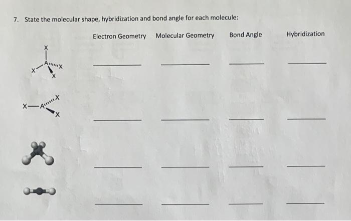 Solved 7 State The Molecular Shape Hybridization And Bond
