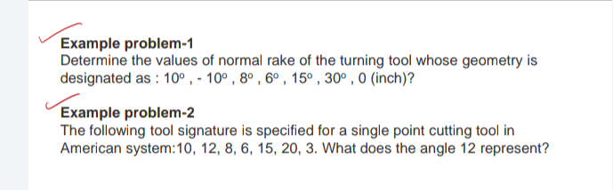 Solved Example problem-1 Determine the values of normal rake | Chegg.com