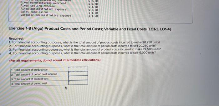 Solved Required information Cost Classifications (Algo) [The | Chegg.com