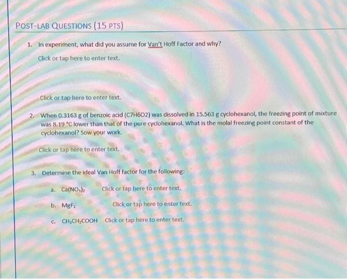 Solved this was Experiment 4, Colligative propertises, using | Chegg.com