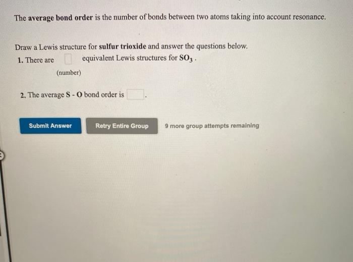 Solved The average bond order is the number of bonds between | Chegg.com