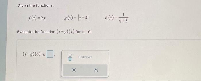 Solved Given the functions: f(x)=2xg(x)=∣x−4∣h(x)=x+51 | Chegg.com