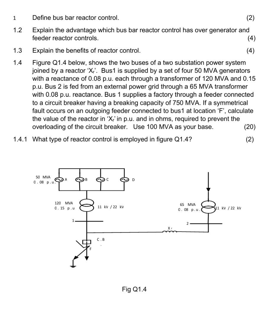 1 Define bus bar reactor control. (2) 1.2 Explain the | Chegg.com