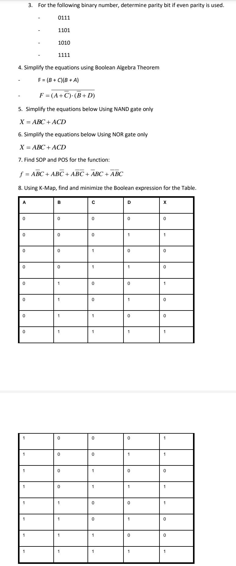 Solved 3. For the following binary number, determine parity | Chegg.com