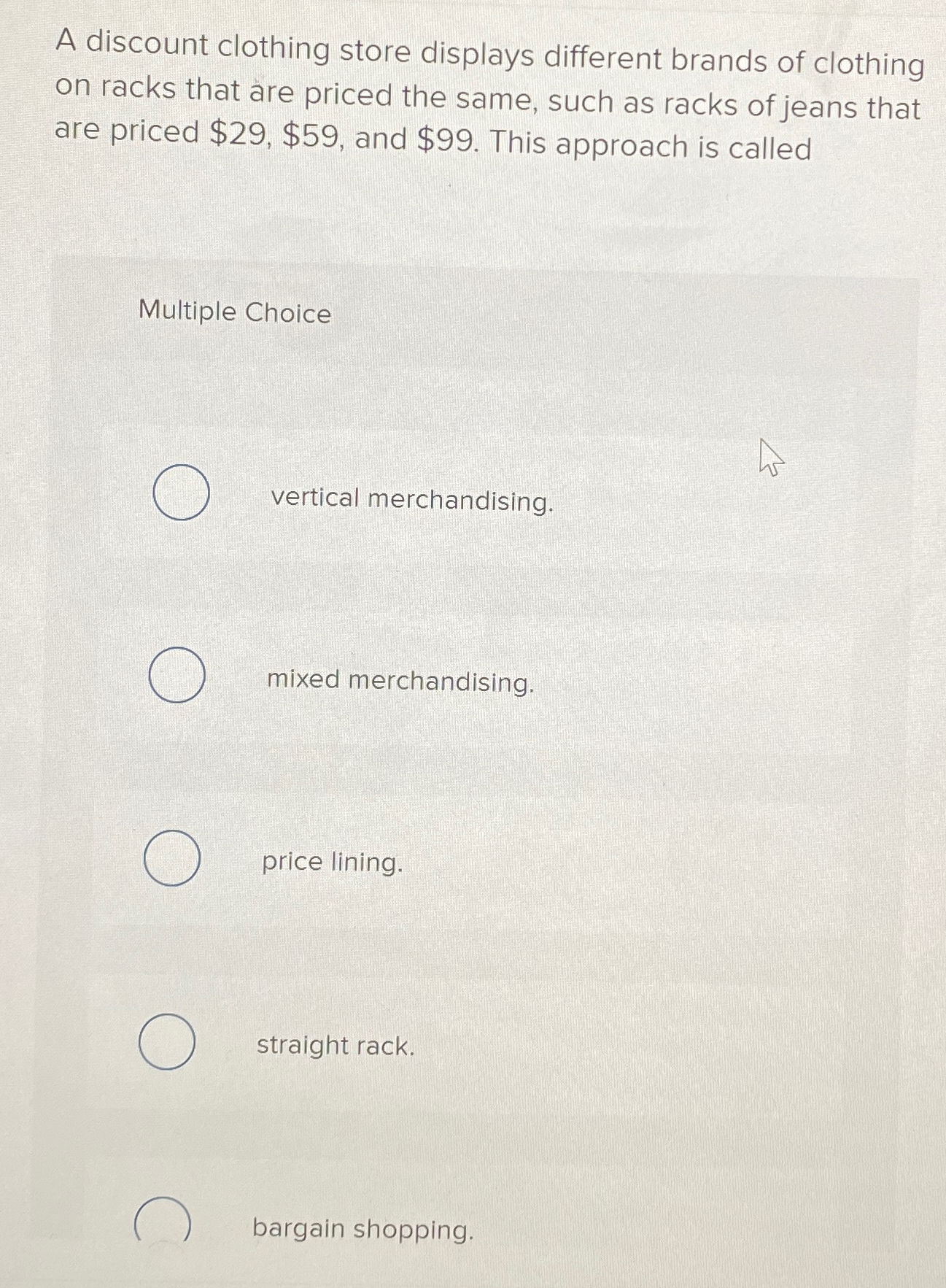 Solved A discount clothing store displays different brands | Chegg.com