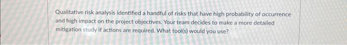 Solved Qualitative risk analysis identified a handful of | Chegg.com