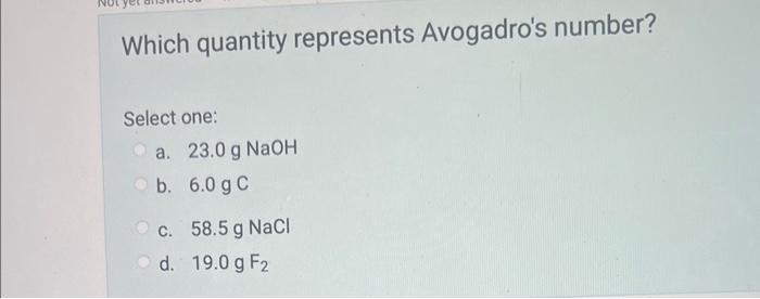 Solved Which quantity represents Avogadro's number? Select | Chegg.com