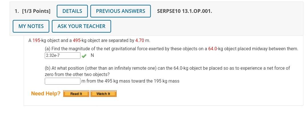 Solved A 195-kg object and a 495−kg object are separated by | Chegg.com