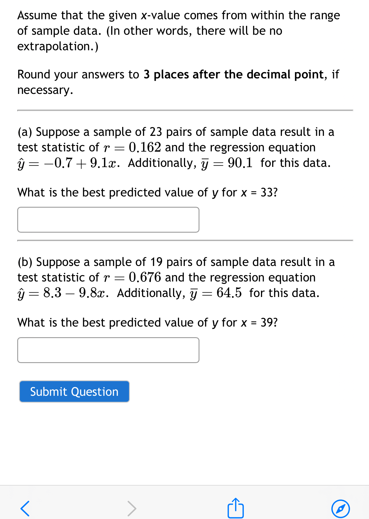 Solved Assume that the given x-value comes from within the | Chegg.com