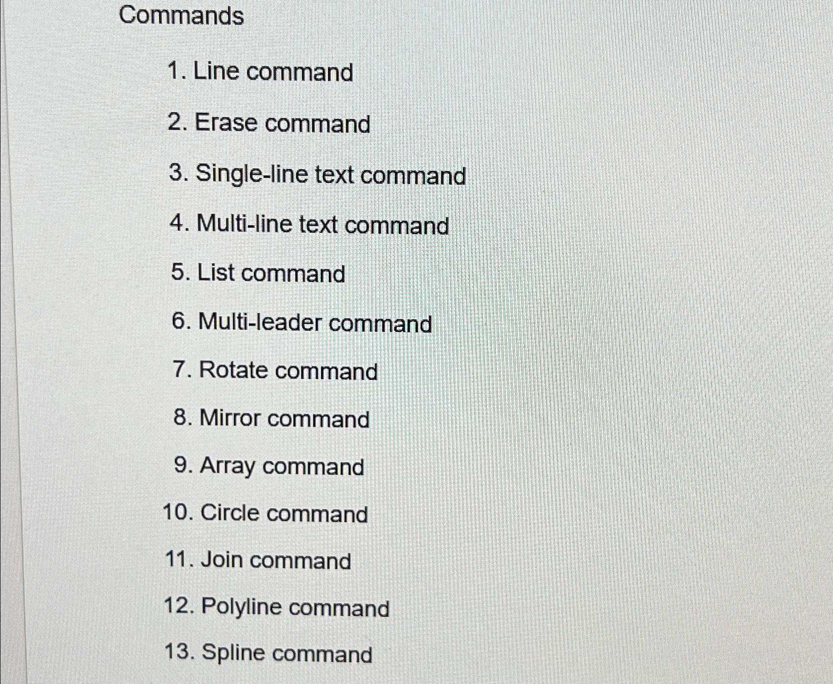 Solved CommandsLine commandErase commandSingle-line text | Chegg.com
