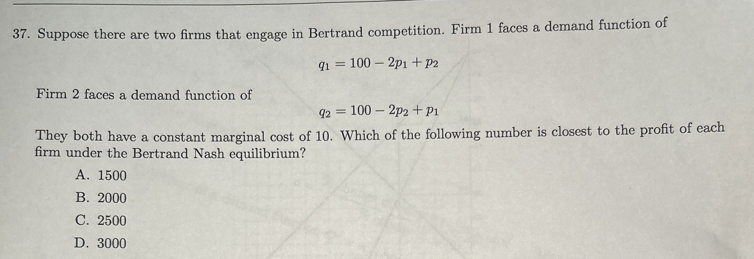 Solved Suppose there are two firms that engage in Bertrand | Chegg.com