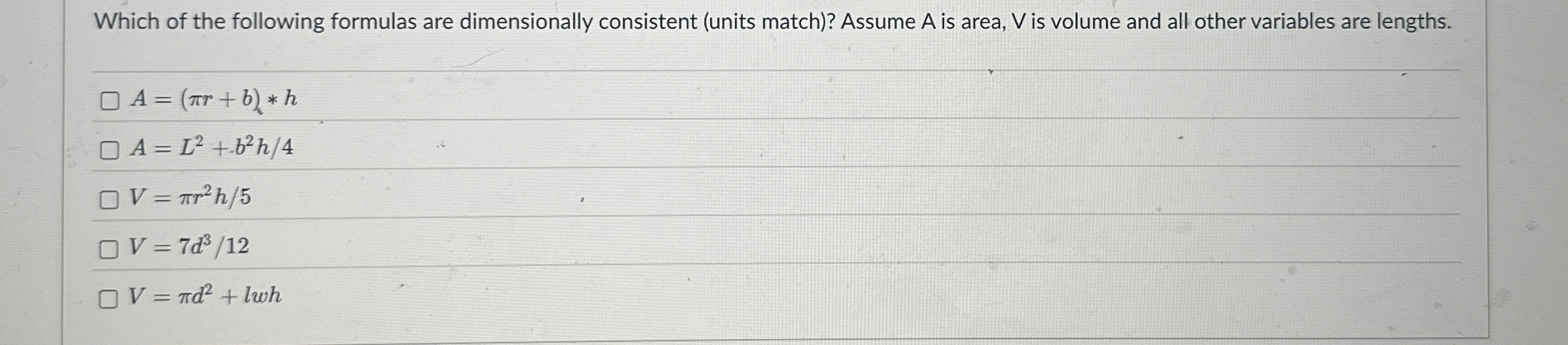 Solved Which of the following formulas are dimensionally | Chegg.com