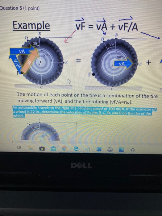 Solved Question 5 (1 point) Example VF = VÀ + VF/A B B D 30 | Chegg.com