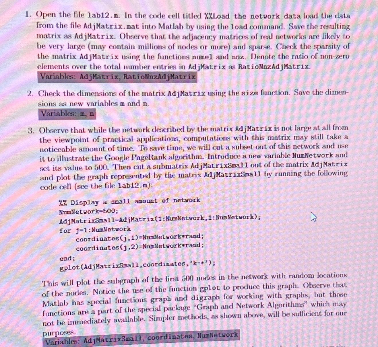 Solved Open the file 1ab12.m. ﻿In the code cell titled | Chegg.com