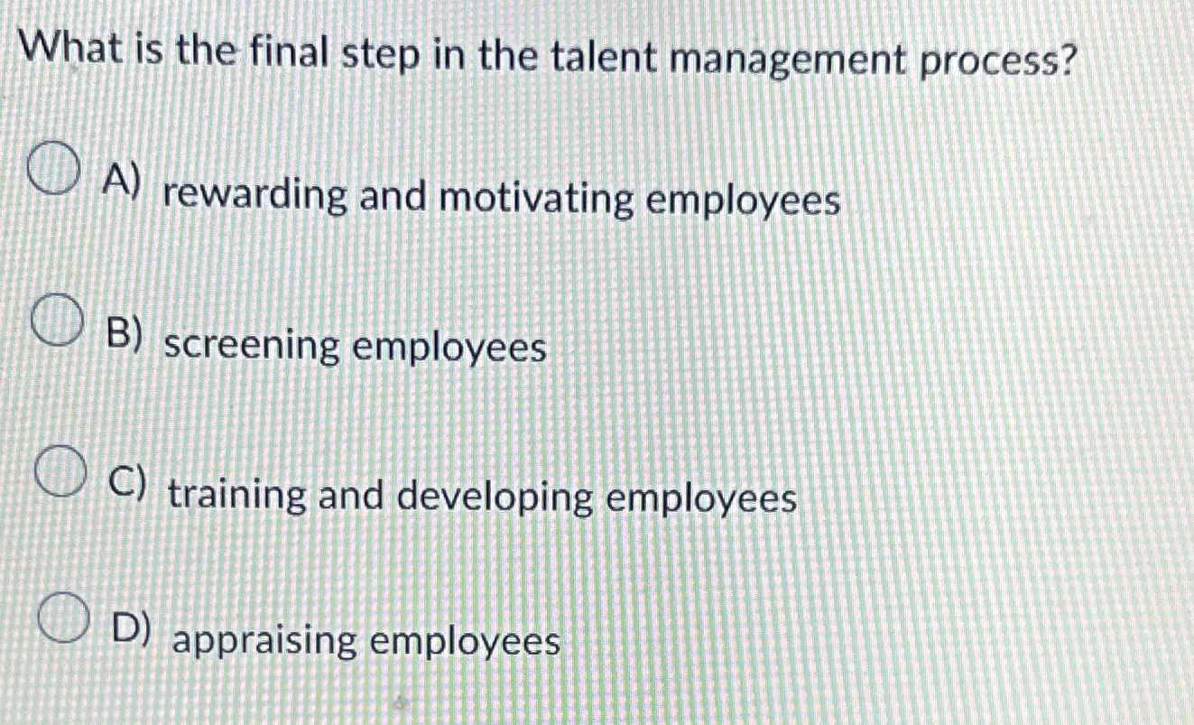 Solved What is the final step in the talent management | Chegg.com
