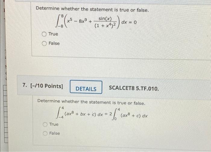 Solved 4. [-/10 Points] DETAILS SCALCET8 5.TF.006. Determine | Chegg.com