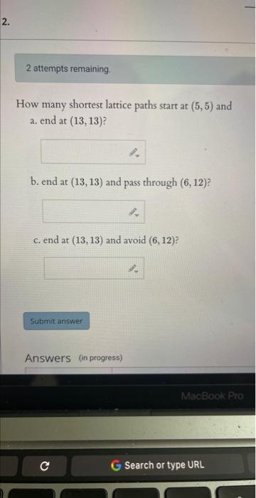 Solved How many shortest lattice paths start at (5,5) and a. | Chegg.com