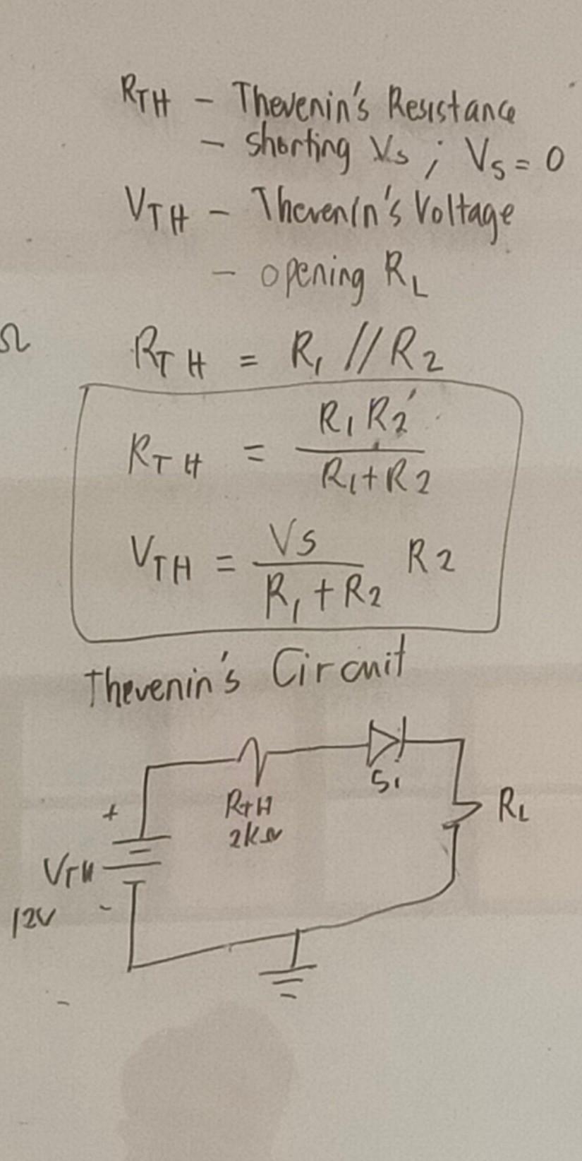 Solved Thevenin's Circuit- shorting Vs;Vs=0 VTH - Therenin's | Chegg.com
