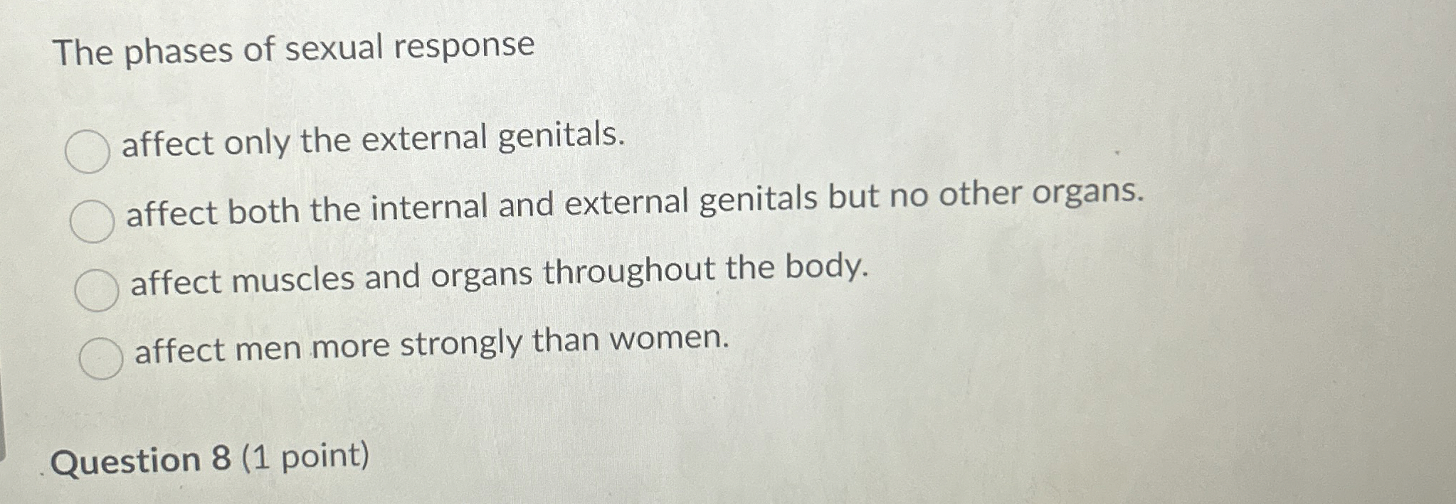 Solved The phases of sexual responseaffect only the external | Chegg.com