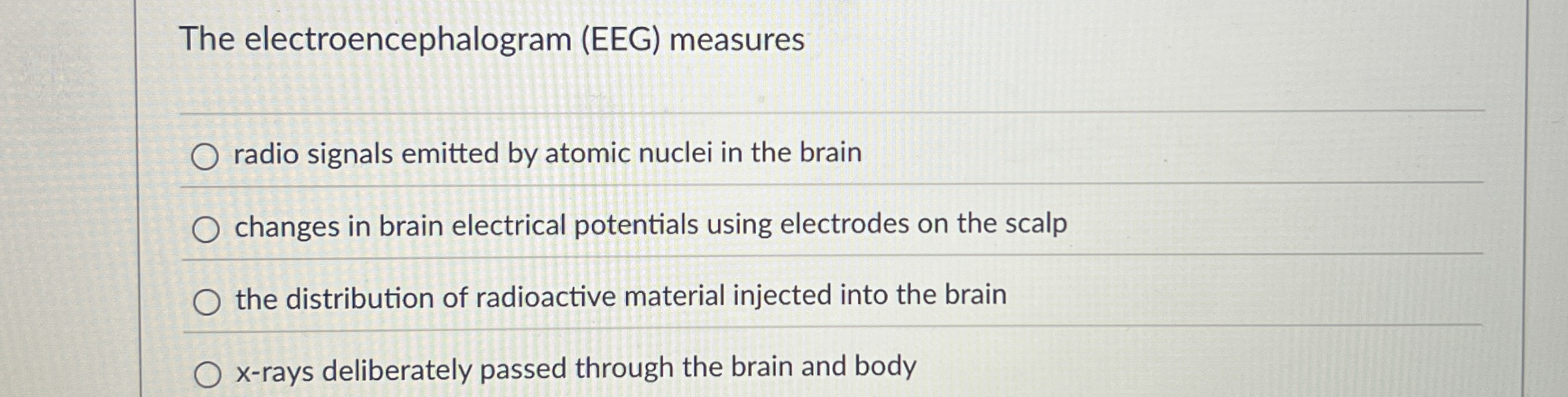 Solved The electroencephalogram (EEG) ﻿measuresradio signals | Chegg.com