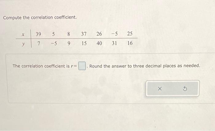 Solved Compute the correlation coefficient. The correlation | Chegg.com