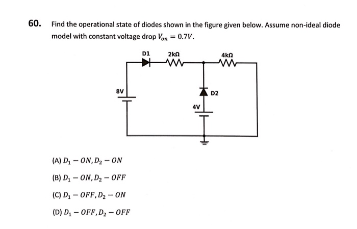 Solved Find the operational state of diodes shown in the | Chegg.com
