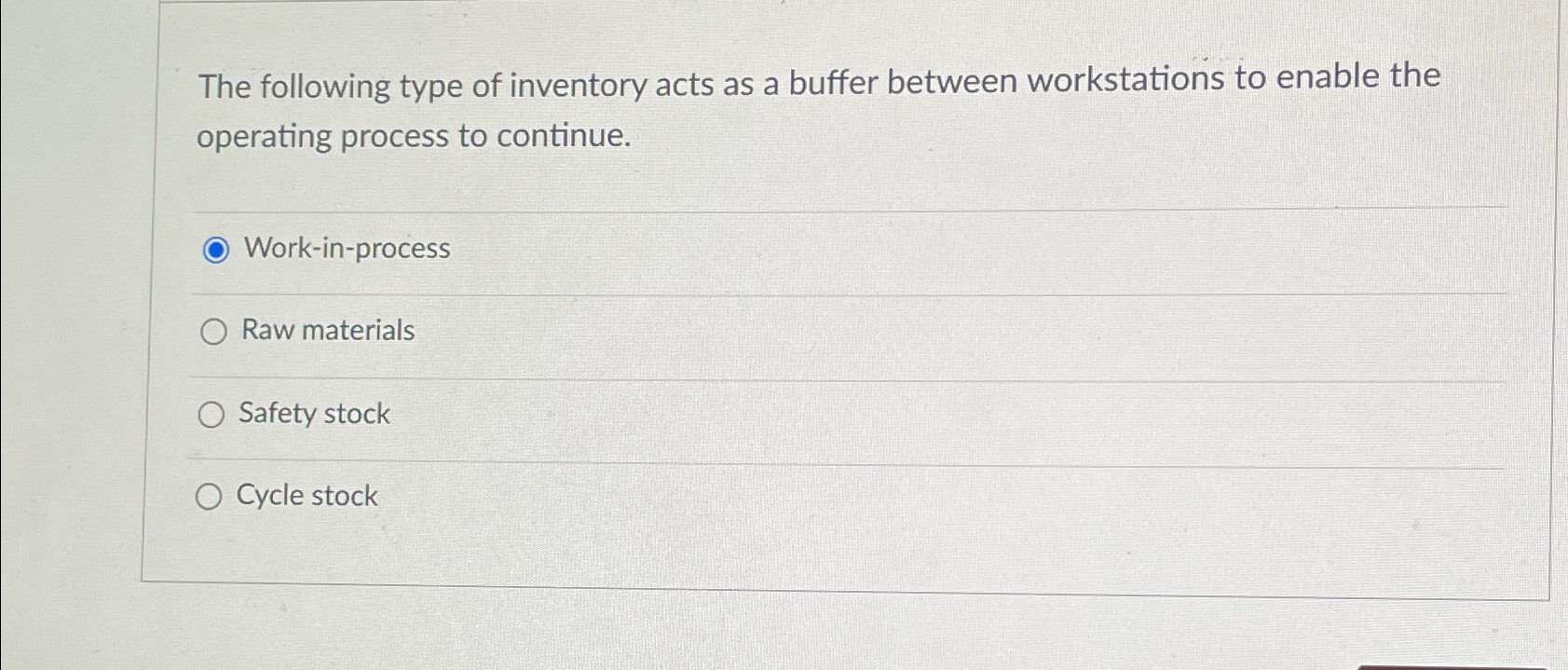 Solved The following type of inventory acts as a buffer | Chegg.com