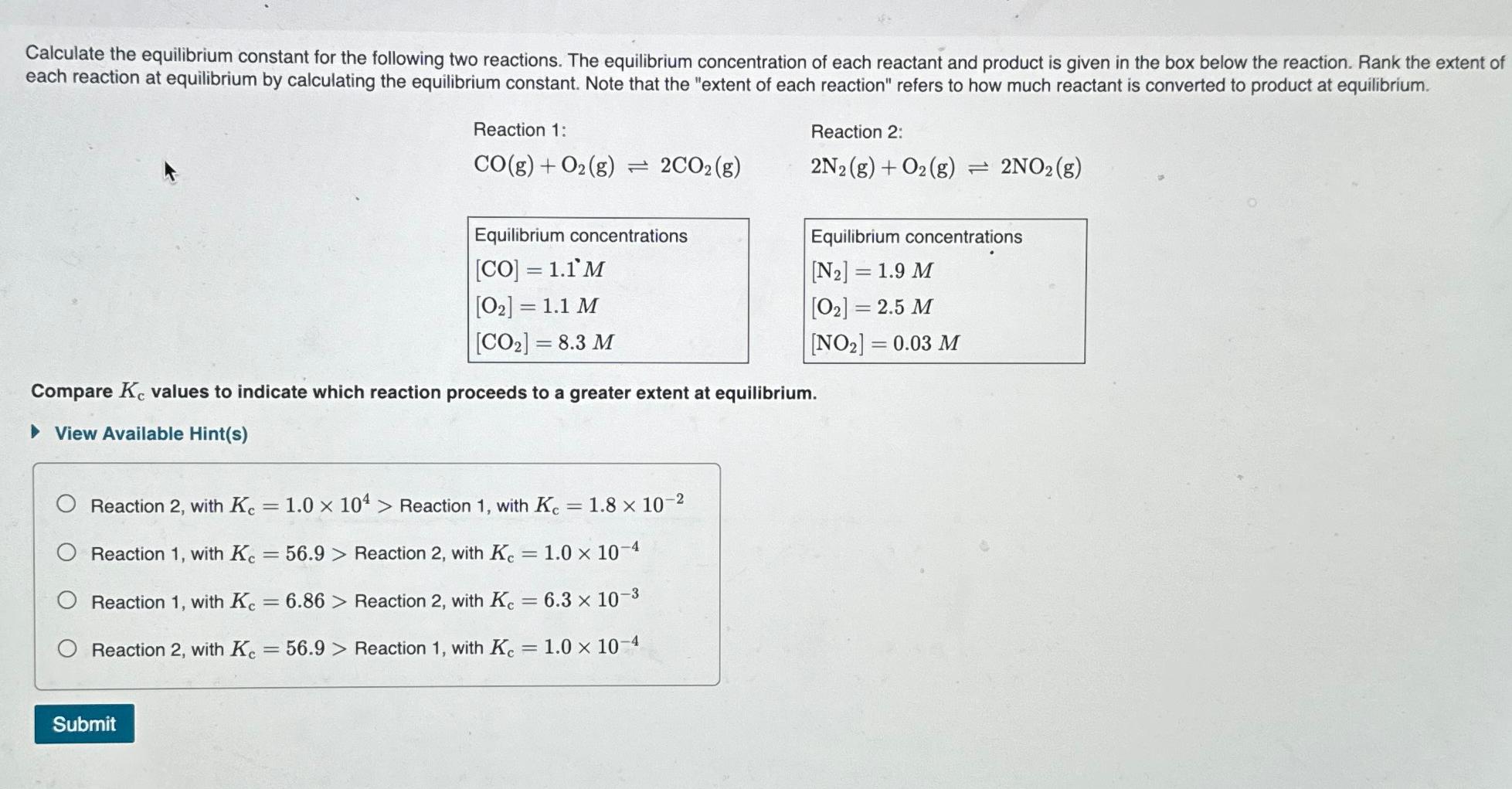 Solved Calculate the equilibrium constant for the following | Chegg.com