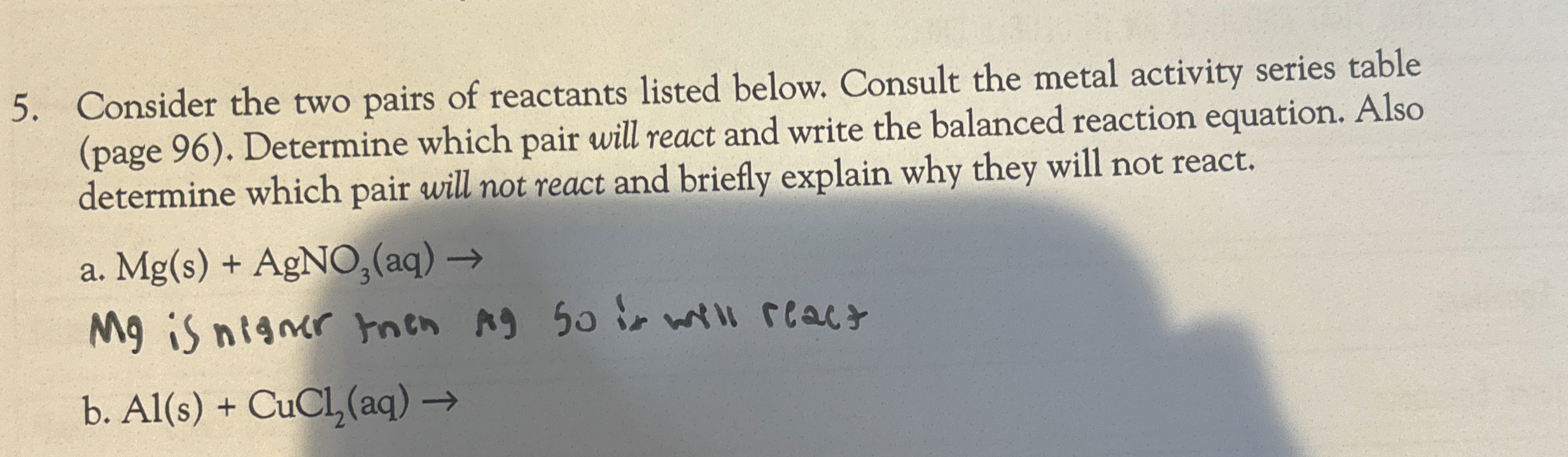 Solved Consider the two pairs of reactants listed below. | Chegg.com